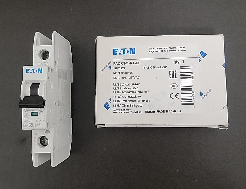 Eaton Faz-c5/1-na-sp Circuit Breaker 1p DIN Rail Mount 5a 277vac/48vdc ...