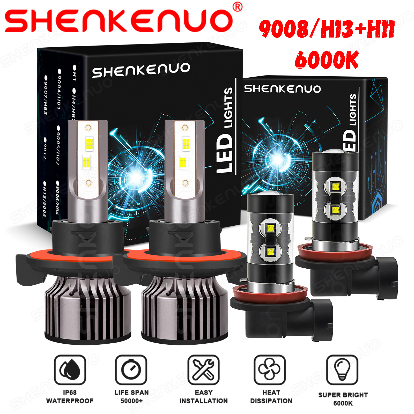 For 2009 2010-2019 Ford Flex Led Headlights High Low Beam Bulbs Kit ...