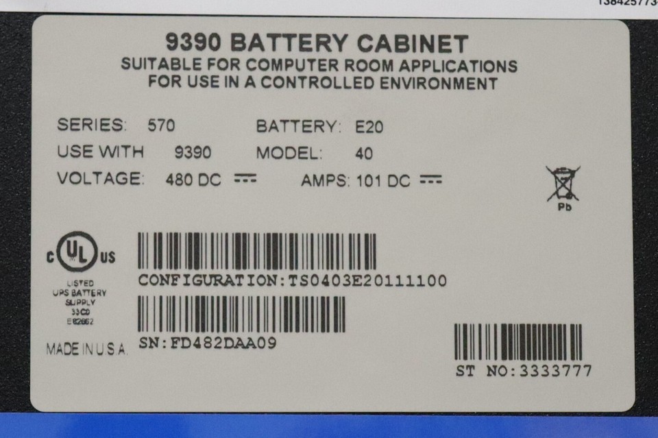 Eaton / Powerware 9390 40kVA/36kW 208V 3 Phase UPS and Battery Cabinet ...