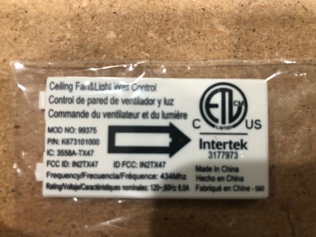 Hunter Geniune Original Ceiling Fan Replacement Wall Control 99373 or ...