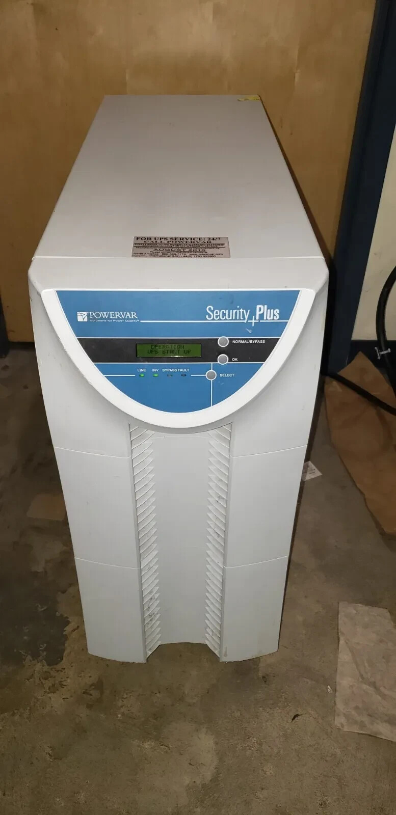 POWER VAC SECURITY PLUS UPS MDL. ABCDEF3000-22, 208 VAC, 60 HZ ...