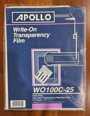 New Apollo Write-On Transparency Film W0100C-25 Sheets Sealed 8.5"x11 ...