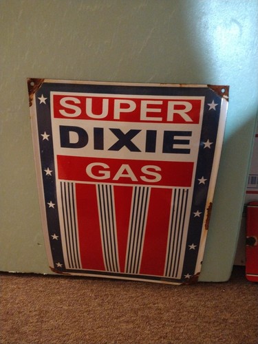 LARGE DIXIE GASOLINE PORCELAIN METAL GAS OIL ADVERTISING SIGN | eBay