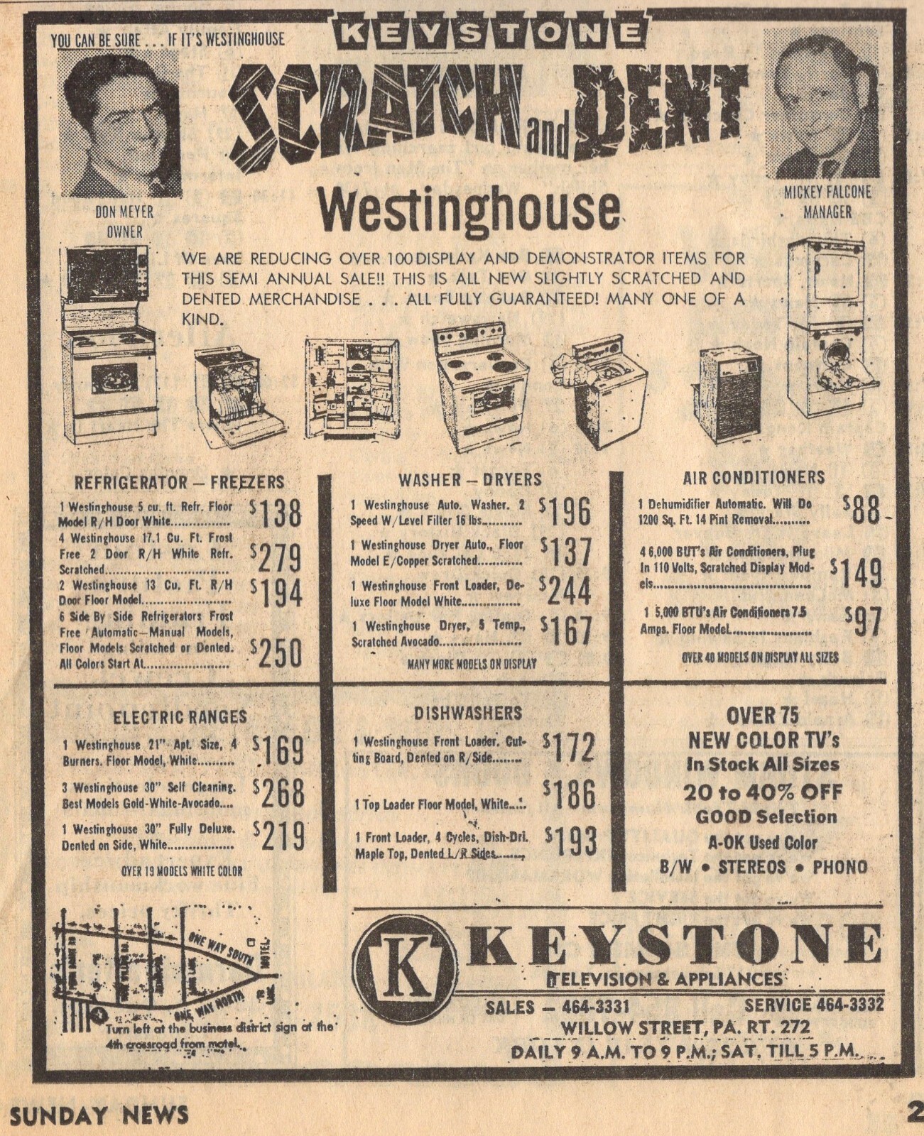 1971 PRINT AD ~ OWNER DON MEYER & MANAGER MICKEY FALCONE KEYSTONE TV ...