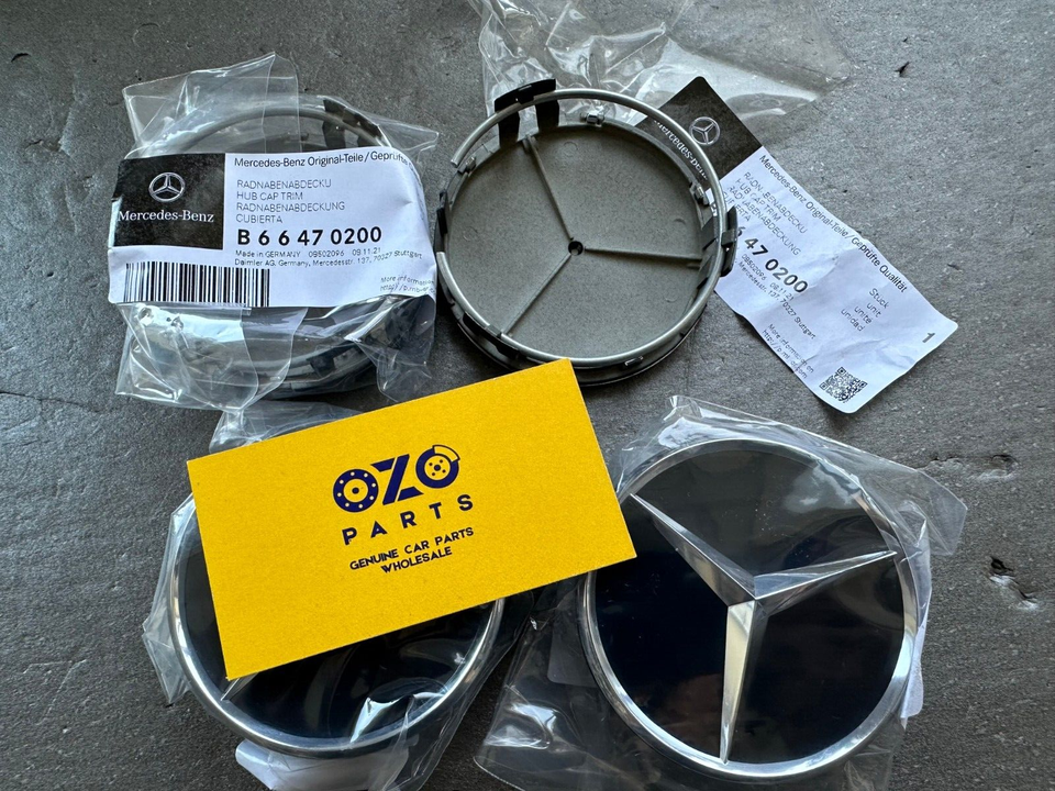 Set of 4 Genuine Mercedes-Benz Alloy Wheel Centre Cap BLACK B66470200 ...