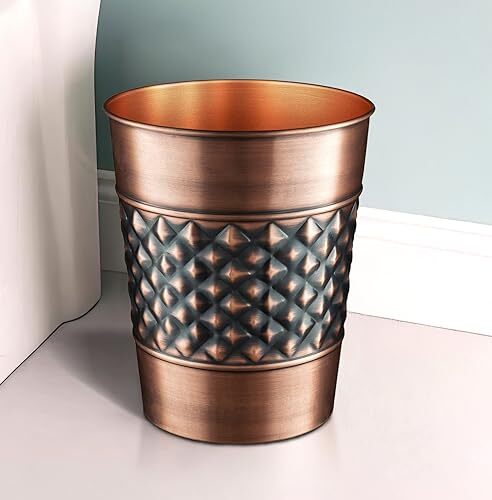 Metal Wastebasket Trash Can Handcrafted Geometric Bathroom Decor Copper ...
