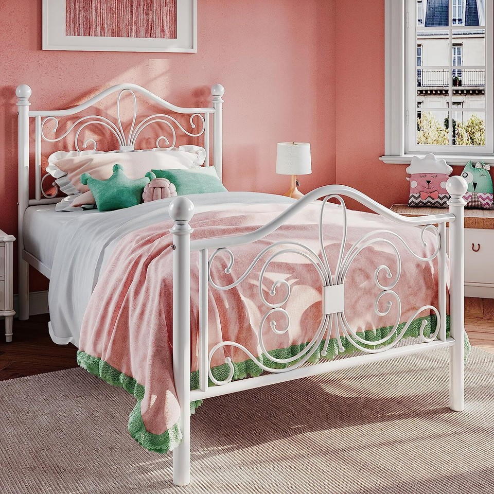 Metal Bed Frame with Butterfly Pattern Design Headboard & Footboard ...