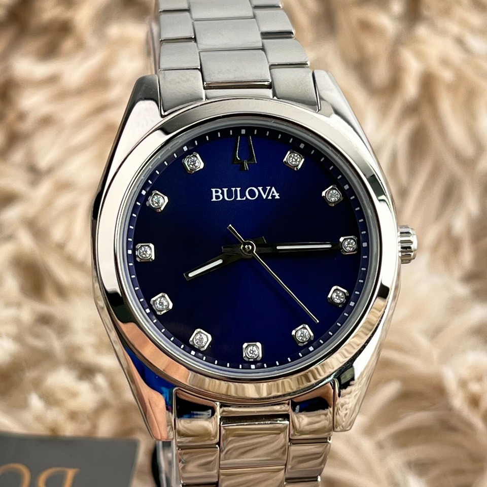 Bulova Surveyor Diamond Blue Dial Stainless Steel Strap Women's Watch ...