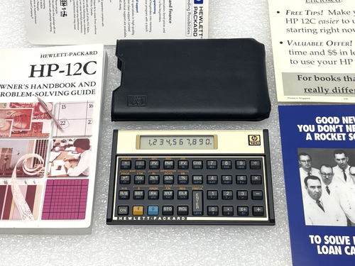 SWEET HP 12C FINANCIAL CALCULATOR w HANDBOOK MANUAL SLIP CASE & BATTERY ...