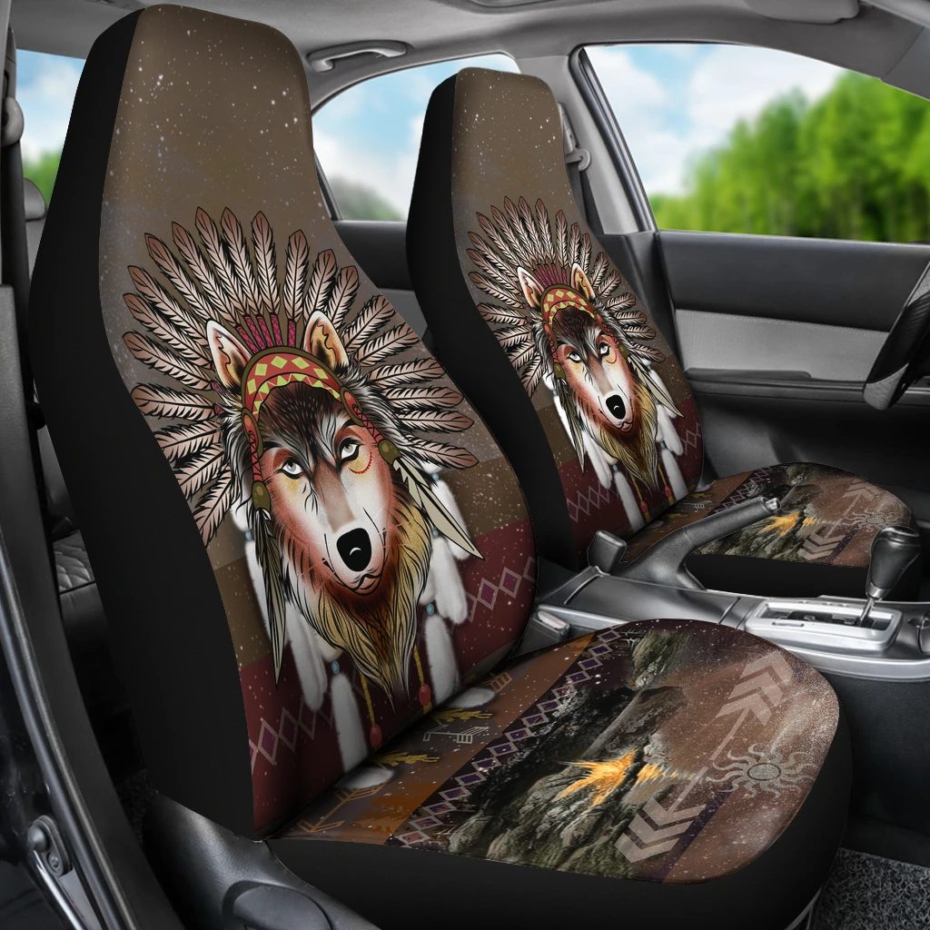 Native American - Wolf - Universal Front Car Seat Covers Protection ...