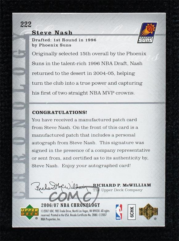 2006 Upper Deck Chronology Veterans Letterman /40 Steve Nash #222 Patch ...