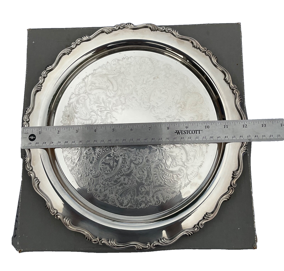 1987 ONEIDA Ltd. Silverplate "GEORGIAN SCROLL" Round Tray 12 1/2" W/box ...