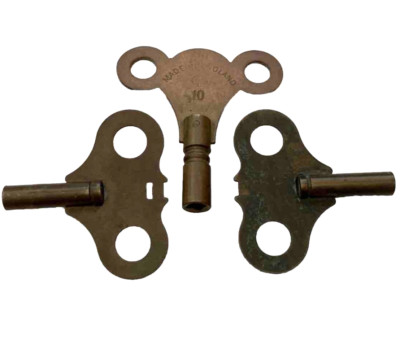 3 Old Vtg Antique Brass Clock Winding Key 1 Popular Progress #10 Made ...