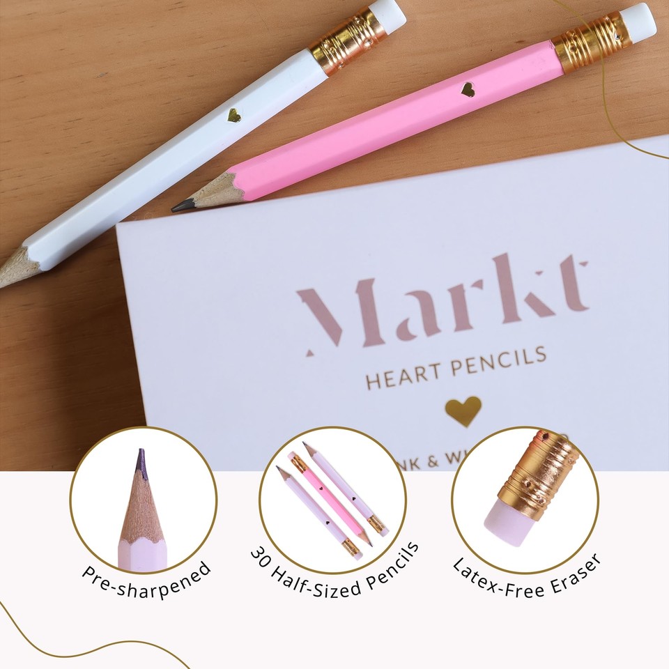 Heart Pencils for Baby & Bridal Showers Mini Pink & White Pencil Set ...