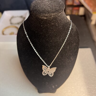 Womens Silver Plated Butterfly Pendant Necklace 18" W/ Link Chain N115 ...
