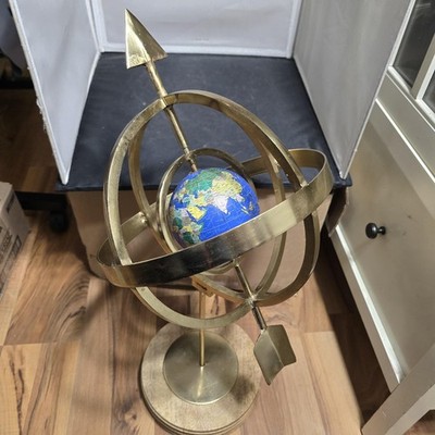 Large Gold Armillary Sphere World Globe Tabletop Decor Wood Base Metal ...