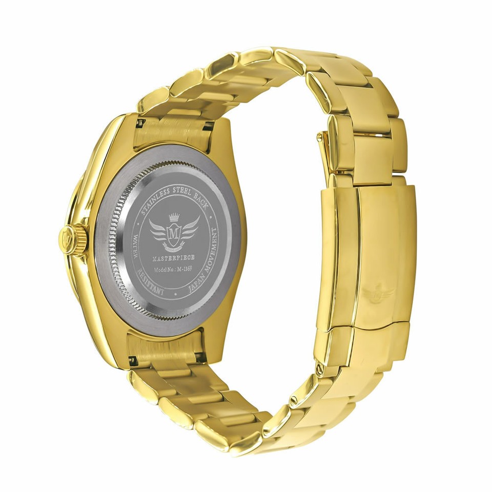 Ruby Red Dial Full Steel 18K Gold Tone Simulated Diamond 40mm Men's ...