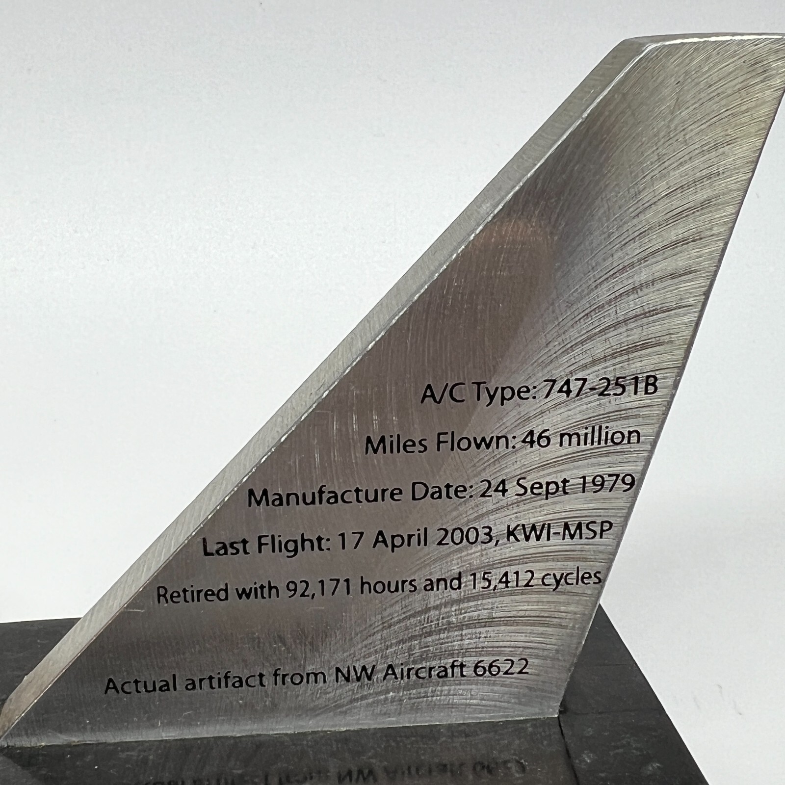 Northwest Airlines A Piece Of The Red Tail NWA Memorabilia Award Trophy ...