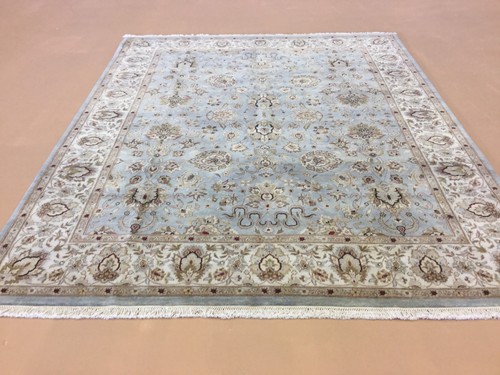 8 X 10 Light Blue Ivory Agra Oriental Area Rug Hand Knotted Floral Wool ...
