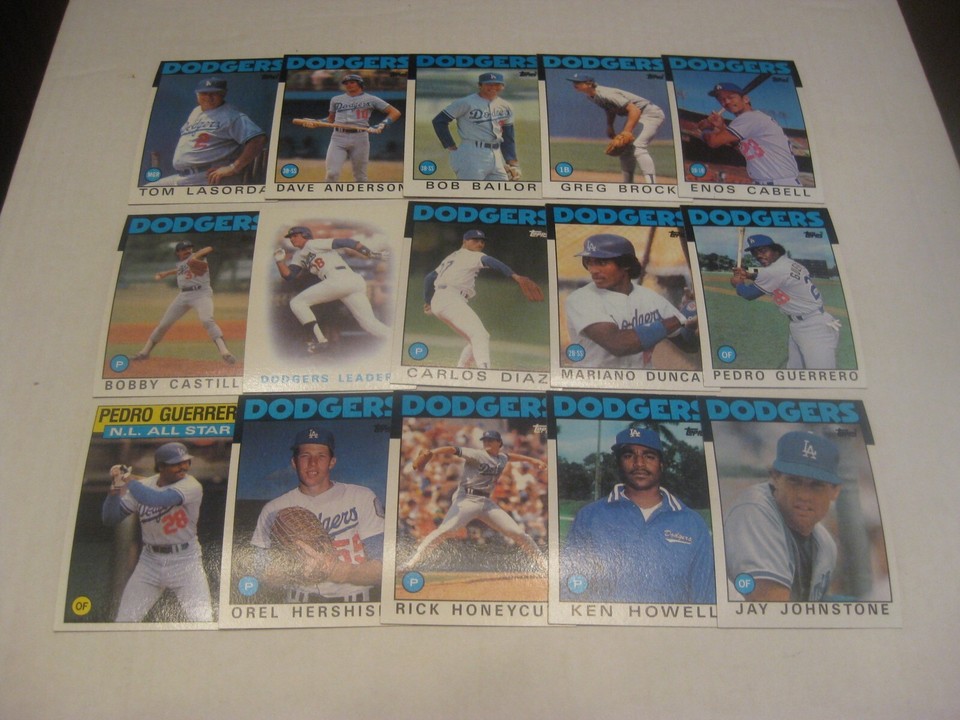 10 x LOS ANGELES DODGERS 1986 Topps Baseball Team Set w / Hershiser ...