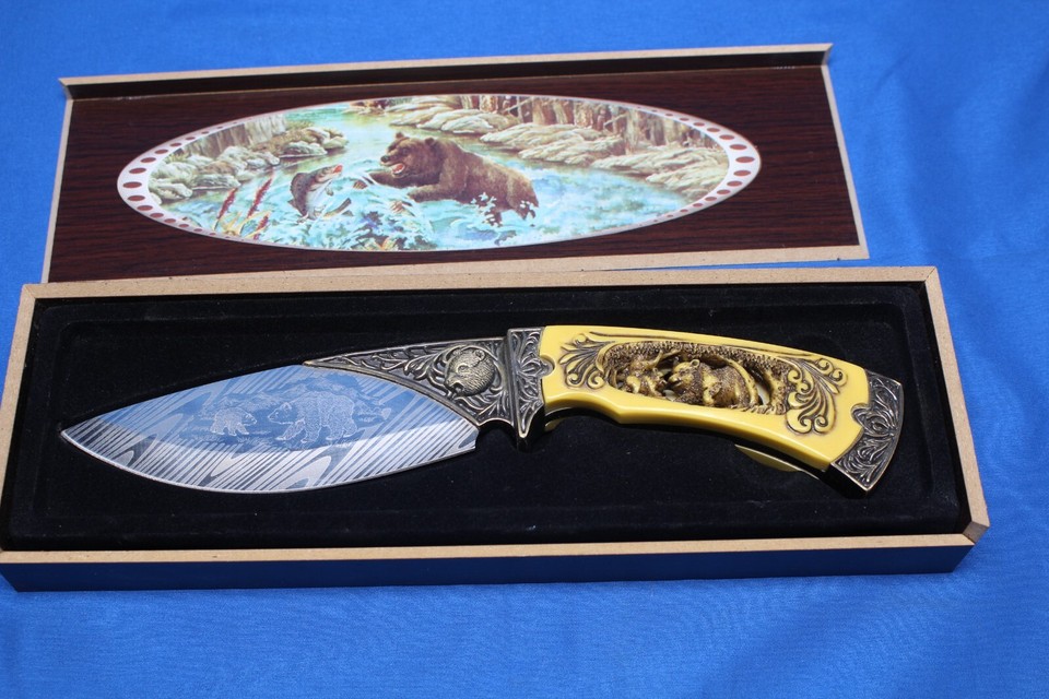 Grizzly Wild Life Collection Bear Resin Carved Fixed Blade Knife ...