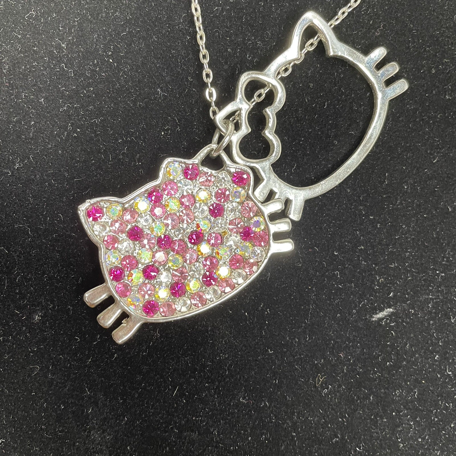 HELLO KITTY Silver Tone Double Cat Head Pendant Pink … - Gem