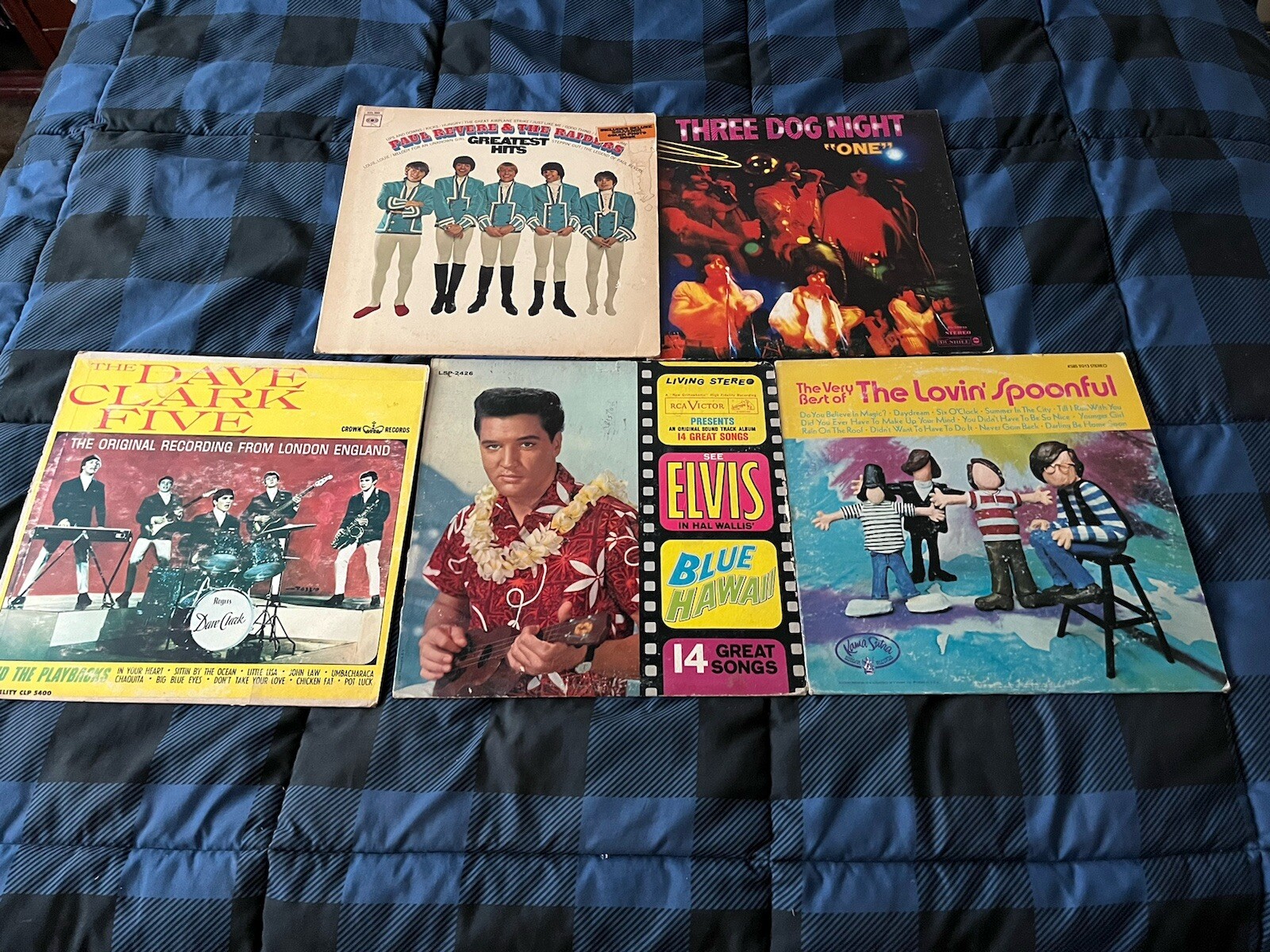 Lot Of 5 Vintage Rock Vinyl LPs-Elvis, Dave Clark 5, Spoonful, 3 Dog ...