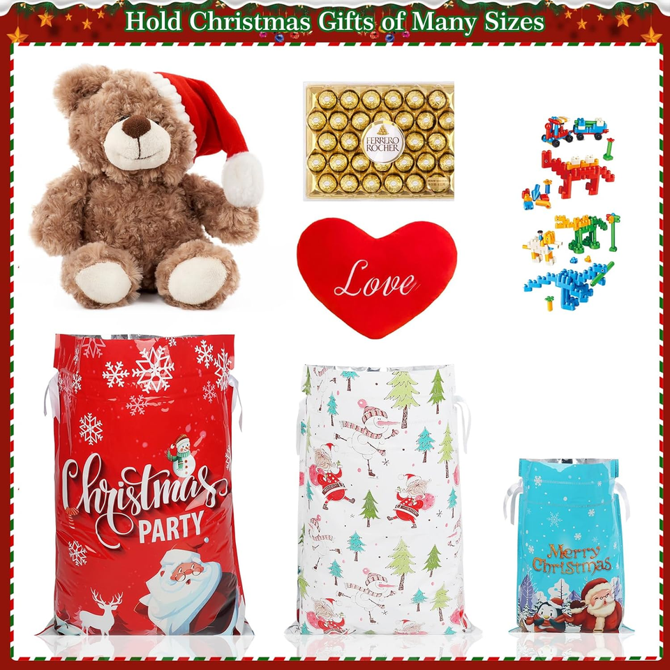 12Pcs Christmas Gift Bags with Drawstring, Large Christmas Wrapping ...