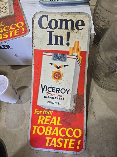 Vintage Viceroy Cigarrete Sign Come In 60's Advertising Metal Old 25" x ...