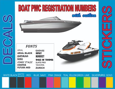 3" Waverunner Jetski boat PWC registration numbers w/ outline decal ...