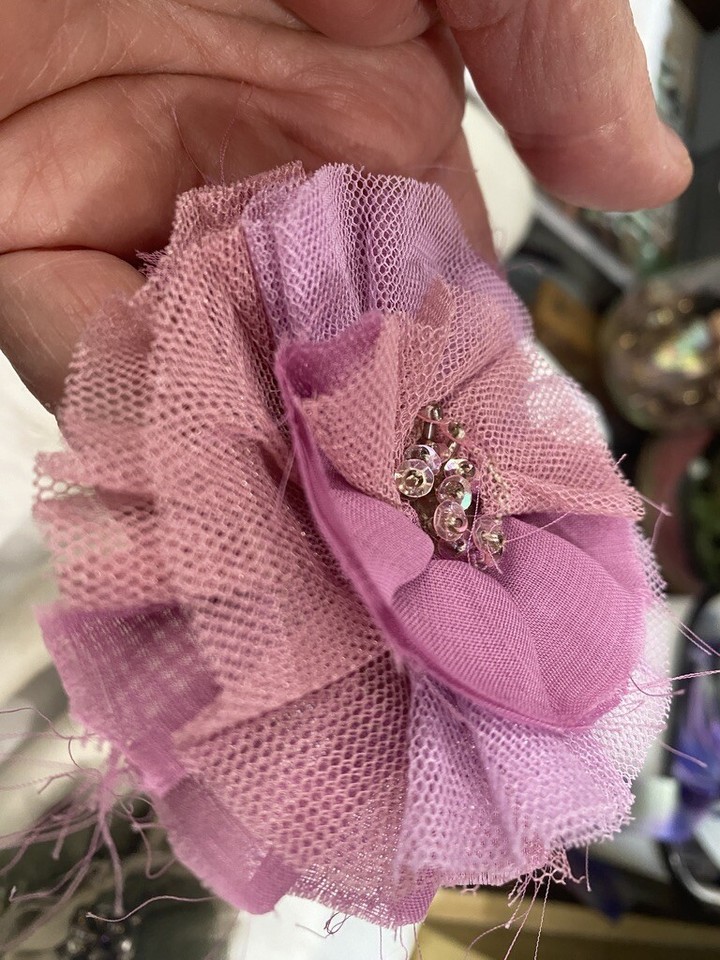 vintage applique boho flower layered netting beads hand sewn 3.5 ...