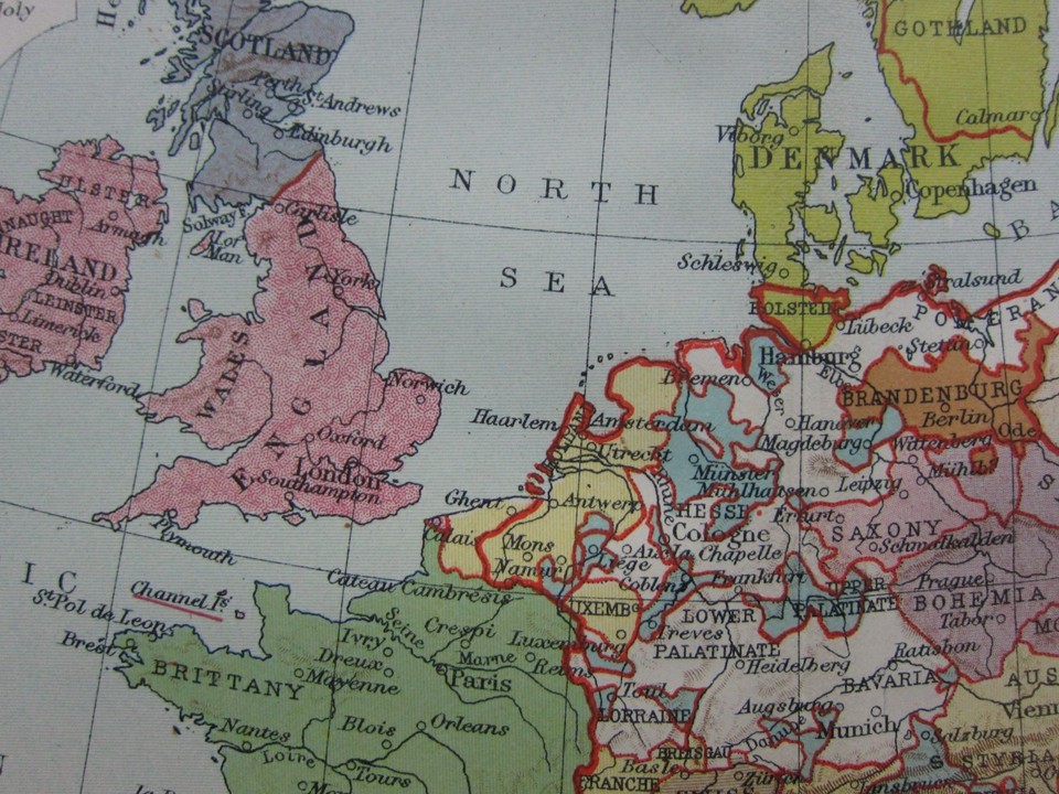 1911 MAP ~ EUROPE 1519 FRANCE HUNGARY BRANDENBURG SAVOY TYROL BOHEMIA ...