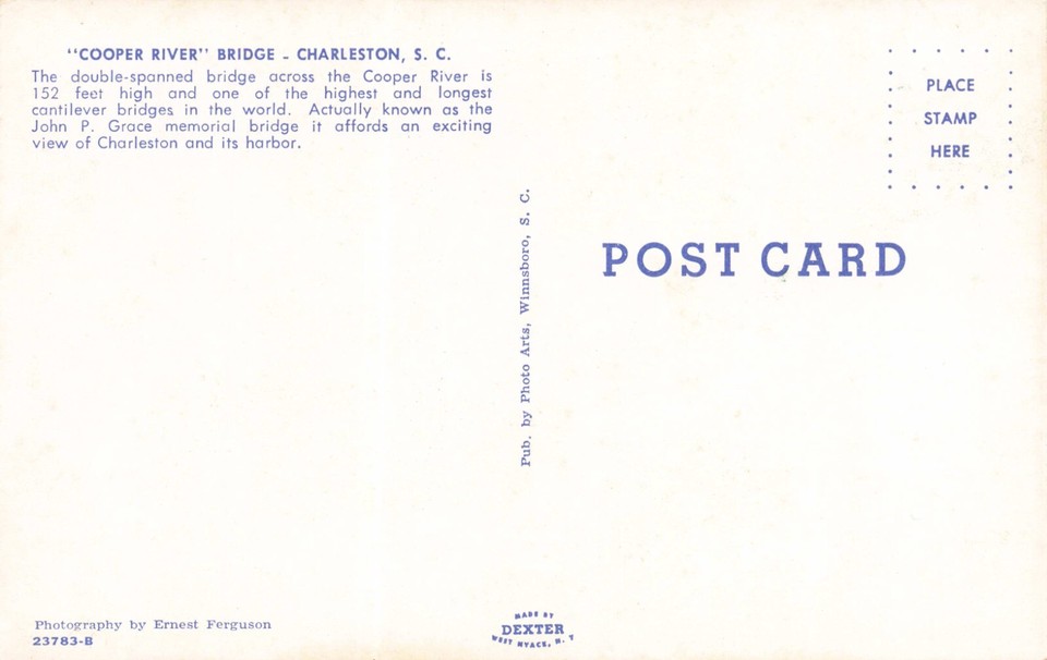 Postcard SC Charleston Bridge John P. Grace Memorial "Cooper River ...