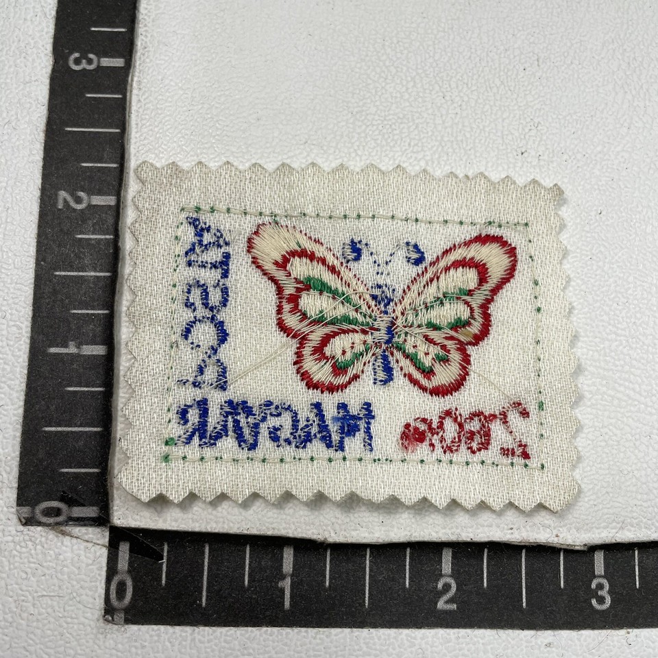 Vtg HUNGARY MAGYAR POSTA Postage Stamp Theme Felt Patch w/ RED ...