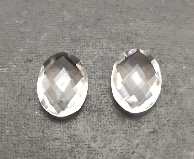 Natural Crystal Quartz Oval Checker Cut Loose Gemstone 2 Pcs 12x16 MM ...