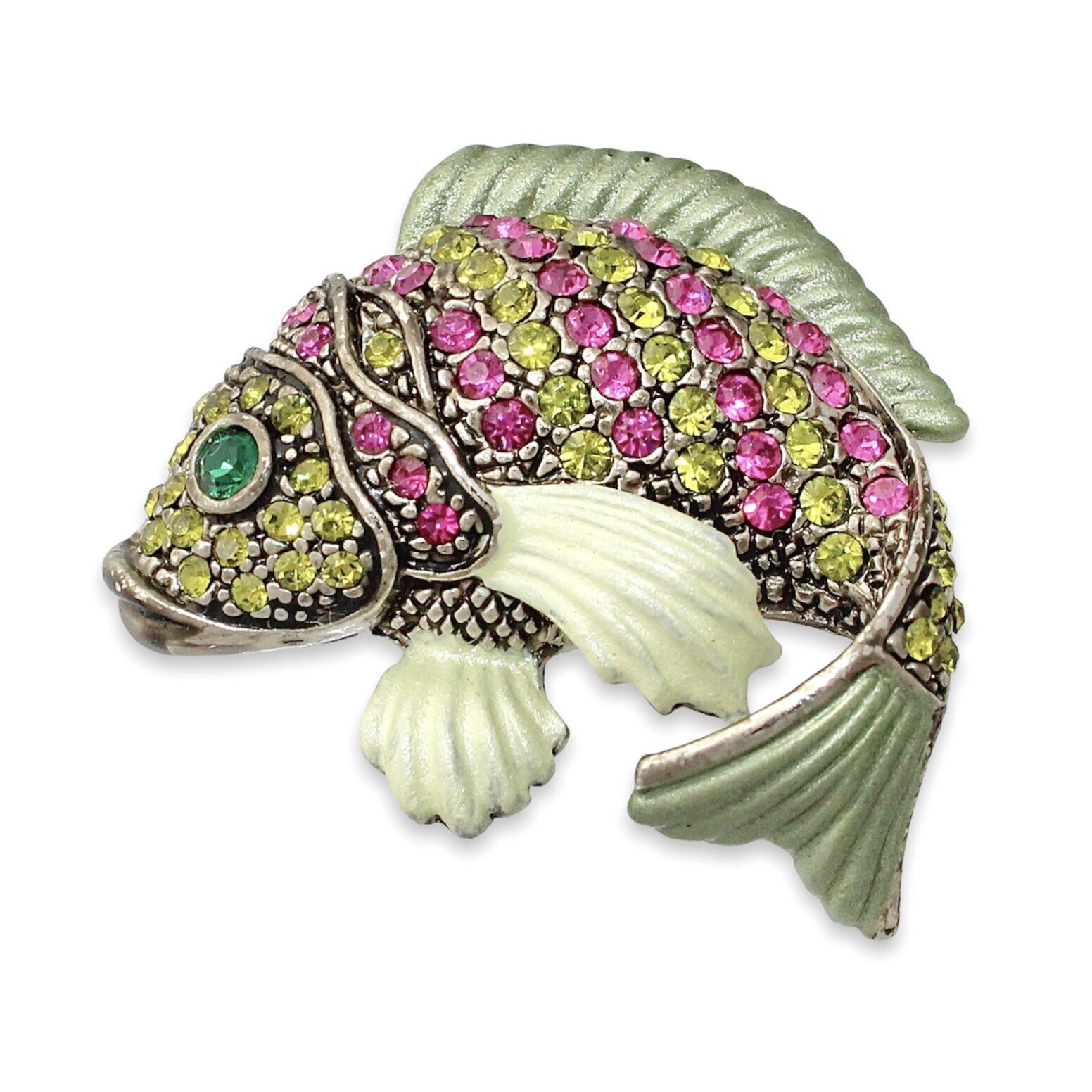 Estate Koi Fish Brooch Pink & Green Rhinestone Enamel… - Gem