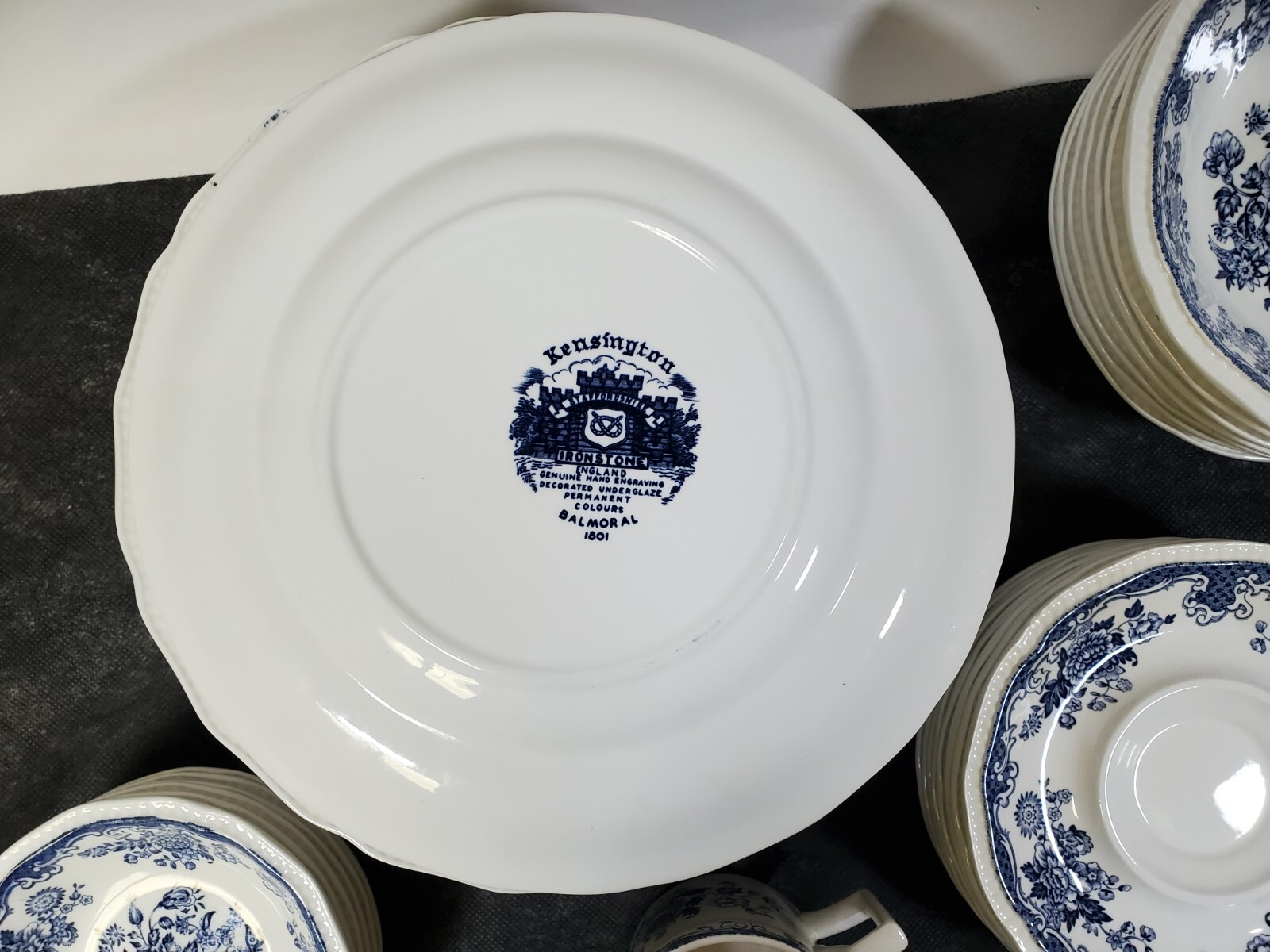 KENSINGTON England STAFFORDS Balmoral Blue Plates, Cups, Bowls SOLD BY ...