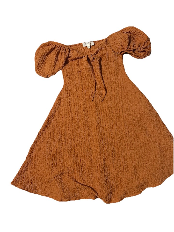 Small Burnt Orange Muslin Jessica Simpson Dress Short Sleeve Tie Waist ...