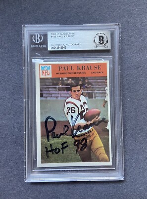 1966 Philadelphia Paul Krause signed. Redskins auto. BAS Autograph Card ...