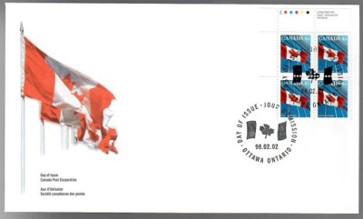 Canada Post 1998 FDC: 45¢ Definitive - Flag Over Building, UL Imp Block ...