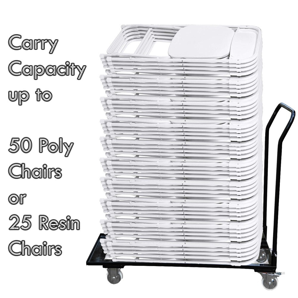Folding Chair Cart Dolly Black Heavy Duty Steel Storage Up To 50 Chairs ...