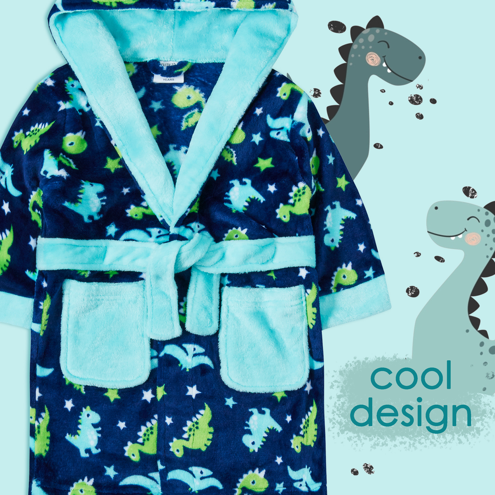 Kids Boys Dressing Gown Dino Robe Size Age 2-3 3-4 4-5 5-6 Fleece ...
