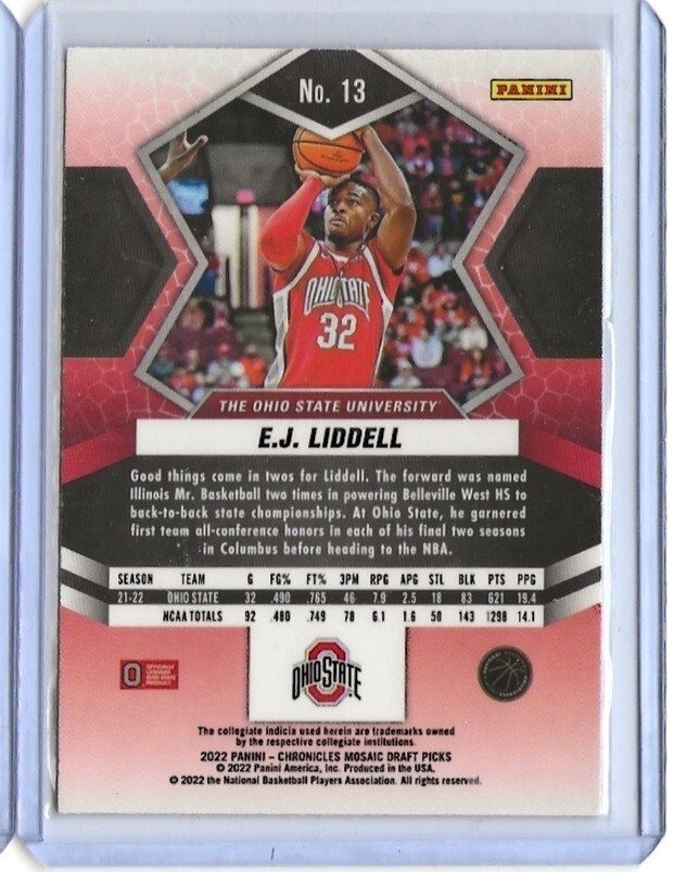 EJ Liddell 2022-23 Chronicles Draft Pick Mosaic Prizm Rookie Buckeyes ...