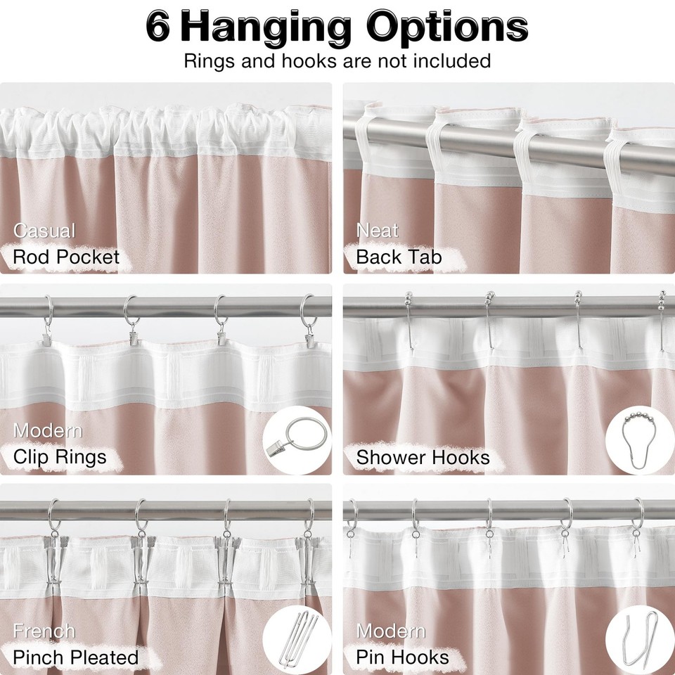 Baby Pink Window Curtains Drapes 95" Long Room Darkening Back Tab and ...