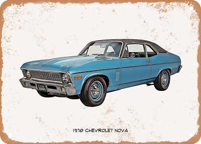 Classic Car Art - 1970 Chevrolet Nova Oil Painting - Rusty Look Metal ...