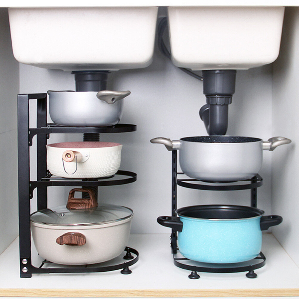 Adjustable Pan Stand Saucepan Pot Rack Kitchen Storage Organiser Shelf ...