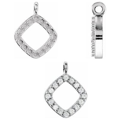 Silver Unset Square Diamond Geometric Dangle Charm Drop Mount for Round ...