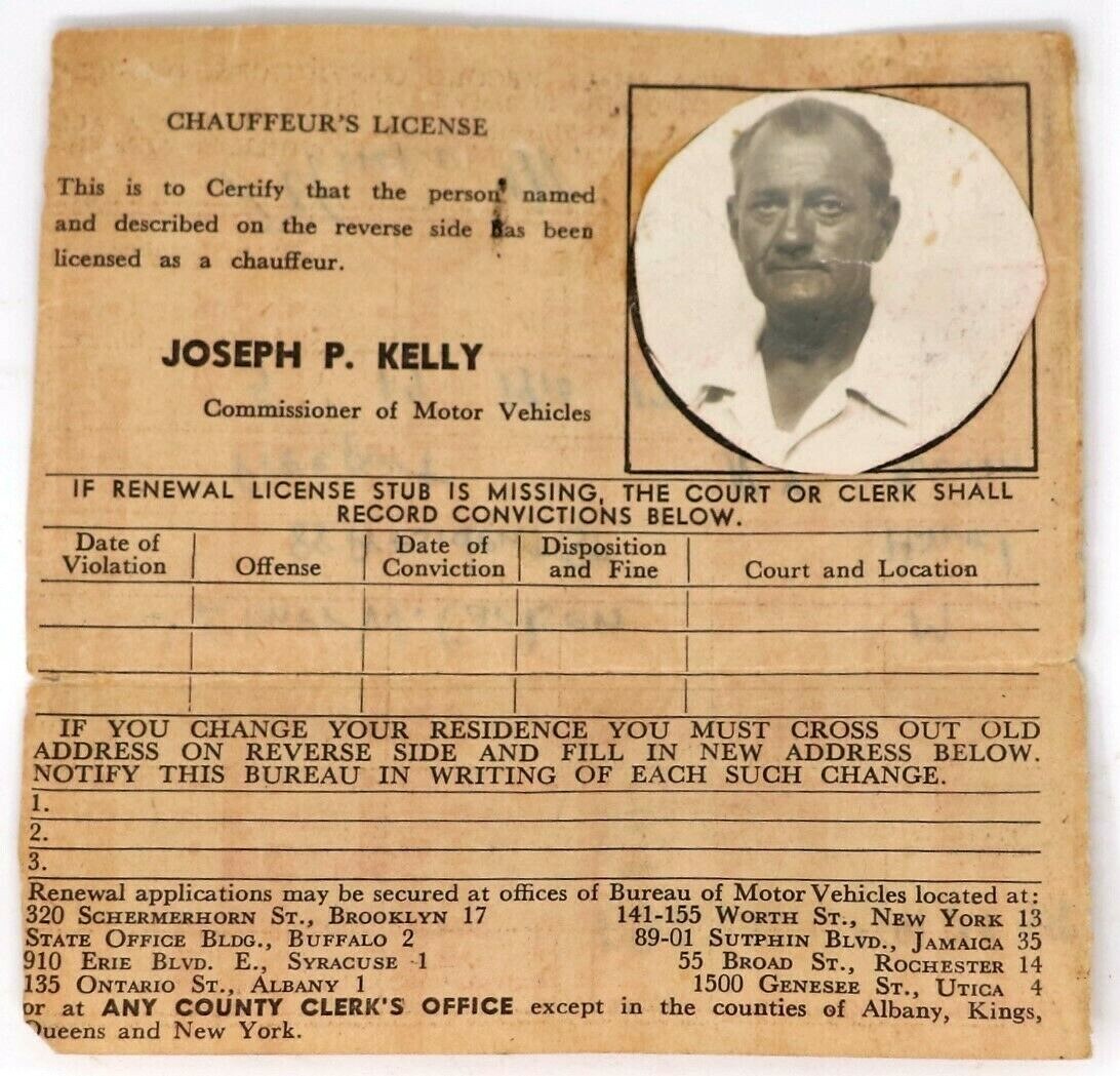 Vtg Chauffeur's License Joseph P Kelly May 31 1961 Freeport New York | eBay