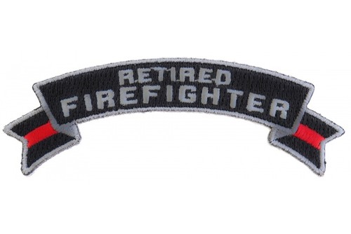 RETIRED FIREFIGHTER RED LINE ROCKER SMALL 4 X 1 1/2 EMBROIDERED IRON ON ...