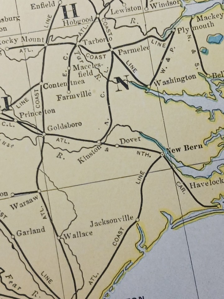 ~1904 vintage Railroad Map North & South Carolina all Train lines ...